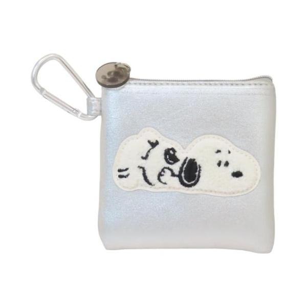 「ミニポーチ クリアポーチ」 スヌーピー ピーナッツ キャラクター ミニポーチ フラットミニポーチ Take it easy メタリックな生地に刺繍ワッペンを合わせたクールな雑貨シリーズ 大人気PEANUTS/SNOOPYグッズにまたまた可...