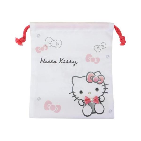 「巾着袋」 ハローキティ マチ付き巾着 きんちゃくポーチ サンリオ 巾着袋 キャラクター モノクロリボン サンリオキャラクターのかわいいランチ雑貨シリーズ 入学 新学期にぴったりのキュートなランチ雑貨シリーズこちらはかわいい[マチ付き巾着袋...