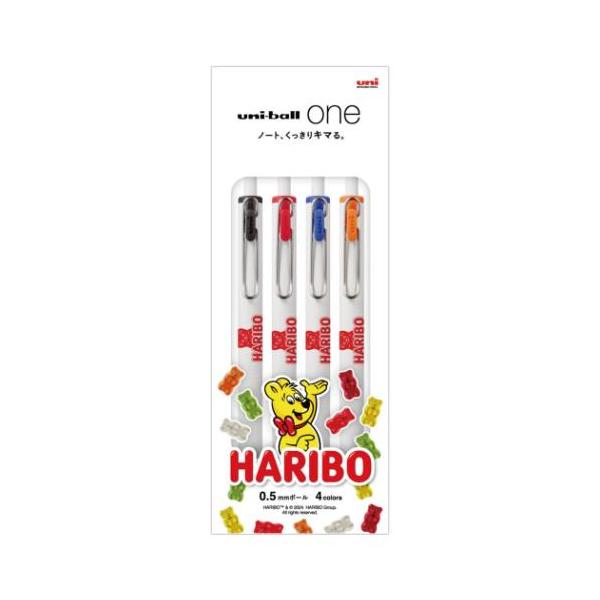 「ボールペン」 ボールペン HARIBO ハリボー ユニボールワン 0.5mm 4色セット お菓子パッケージ 新学期準備文具 事務用品 HARIBO×uniの限定コラボデザイン 世界最大のグミキャンディメーカー[HARIBO/ハリボー]と三...