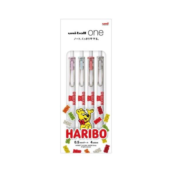 「ボールペン」 ユニボールワン 0.5mm 4色セット HARIBO ハリボー ボールペン お菓子パッケージ 三菱鉛筆 HARIBO×uniの限定コラボデザイン 世界最大のグミキャンディメーカー[HARIBO/ハリボー]と三菱鉛筆の[uni...
