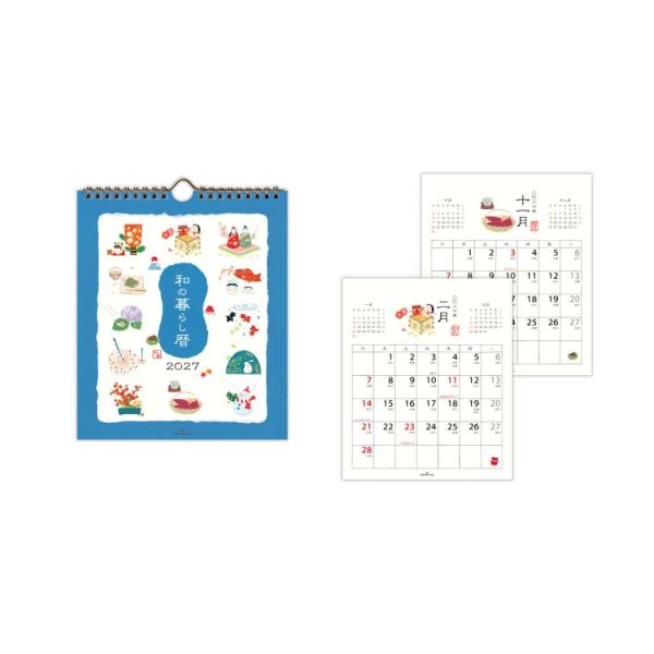 【発売日：2026年08月10日】日本の四季にまつわるモチーフを描いた、和室にもなじむデザイン。省スペースがうれしい、小さなサイズの壁掛けタイプです。台紙にスタンドが付いているので卓上カレンダーとしてもお使いいただけます。サイズ：約225x...