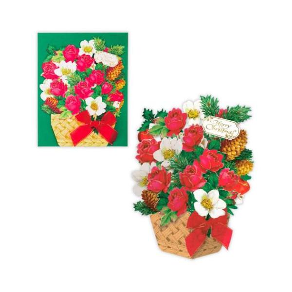 「グリーティングカード」 クリスマスカード 飾って楽しめるカード 立体カード クリスマスフラワーアレンジメント 大人っぽいバラのクリスマスアレンジメント MERRY CHRISTMAS贈ってももらっても楽しいかわいいクリスマスカードクリスマ...
