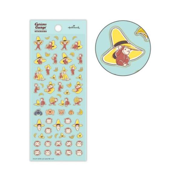 「シール：キャラクター」 おさるのジョージ シールシート フチドリシール 黄色い帽子 Curious George 黄色い帽子のおじさんも登場！ 手紙や手帳のデコレーションにぴったり！ ゴールドの縁取りが華やかなシールです。小さな粒の中に描...