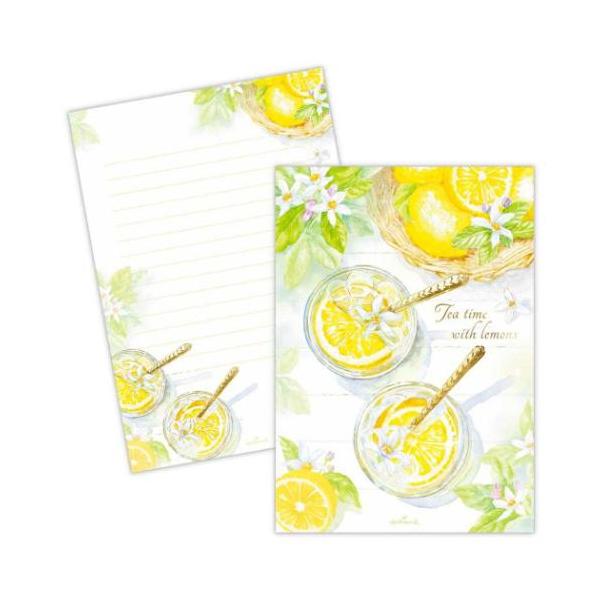 「レターセット」 便箋 レターパッド 1柄10枚入り ティータイムウィズレモン 日本ホールマーク 白い花とレモンが彩る初夏のひととき 新緑ー初夏のシーズンに長くご利用いただけるレターシリーズ「チェンジズ オブ ネイチャー」。心安らぐ木陰のテ...