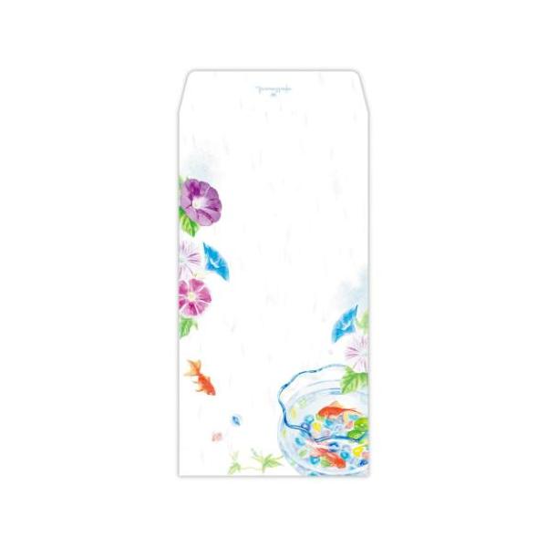 「封筒」 封筒 夏柄レターパッド用封筒 1柄4枚入り 夏のきらめき 日本ホールマーク 朝顔と金魚が届ける涼の便り 金魚が泳ぐガラス鉢に色とりどりのビー玉と朝顔を添え、夏の情景をみずみずしく描きました。水彩のにじみを活かして、水の中の透明感と...
