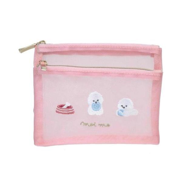 「ミニポーチ クリアポーチ」 フラットポーチ モイミー 薄型ポーチ クーリア いぬ 小さな動物刺繍に癒される やさしい水彩タッチとアニマルが可愛い[moi me/モイミー]シリーズこちらは人気アイテム[フラットポーチ]Wファスナーで小物を分...