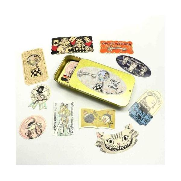 「フレークシール」 ミニステッカー 不思議なアリス フレークシール缶 OPEN THE DOOR シール ギフト ステッカーセット 小物入れにも使えるオシャレなフレークシール缶 Shinzi Katohが描くお洒落でミステリアスな[不思議な...