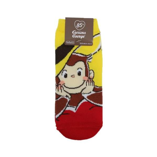 「靴下：レディース」 おさるのジョージ 靴下レディース キャラックス スマイル ハート Curious George カラフルでポップなキャラックスに新作登場 世界中で愛されている人気絵本[キュリアスジョージ/おさるのジョージ]グッズにまた...