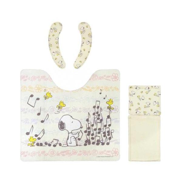 「トイレ用品」 スヌーピー ピーナッツ キャラクター トイレ用品 トイレマット＆便座シート＆ペーパーホルダーカバーセット フラワーノーツ スヌーピーの可愛いトイレタリー3点セット 大人気PEANUTS/SNOOPYグッズにまたまた可愛いne...