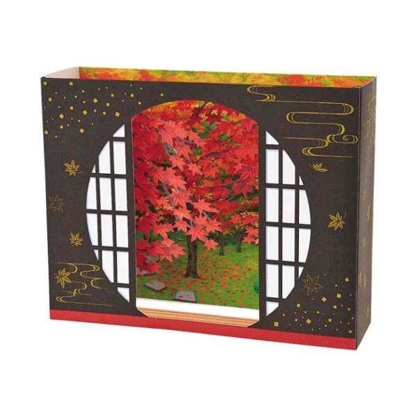 「グリーティングカード」 グリーティングカード アキ JAU 17-3 立体レーザーカットカード 秋 丸窓に紅葉 サンリオ 贈ってももらっても楽しいメッセージカード 贈ってももらっても楽しいグリーティングカードこちらはかわいい[立体レーザー...