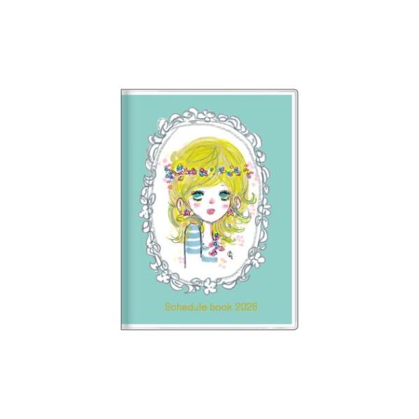 「キャラクターその他」 水森亜土 キャラクター B6ウィークリーブック手帳2026 2026年週間ダイアリー ストーリーブック グリーン 週間スケジュールの片面はおしゃれなストーリーブックデザイン 唄いながら透明アクリルボードに可愛いイラス...
