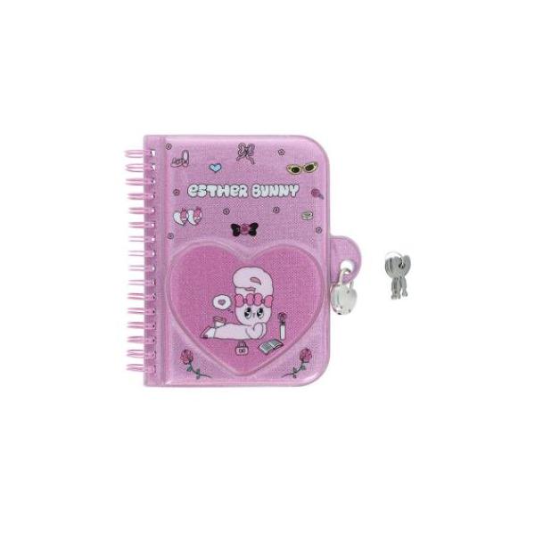 「ミニノート リングノート」 リングノート エスターバニー 鍵付ノート ピンク Esther Bunny サンスター文具 ハートのエンボス加工とラメ入りの表紙 EstherKim氏がデザインしたPOPでキッチュなウサギのキャラクター[エスタ...