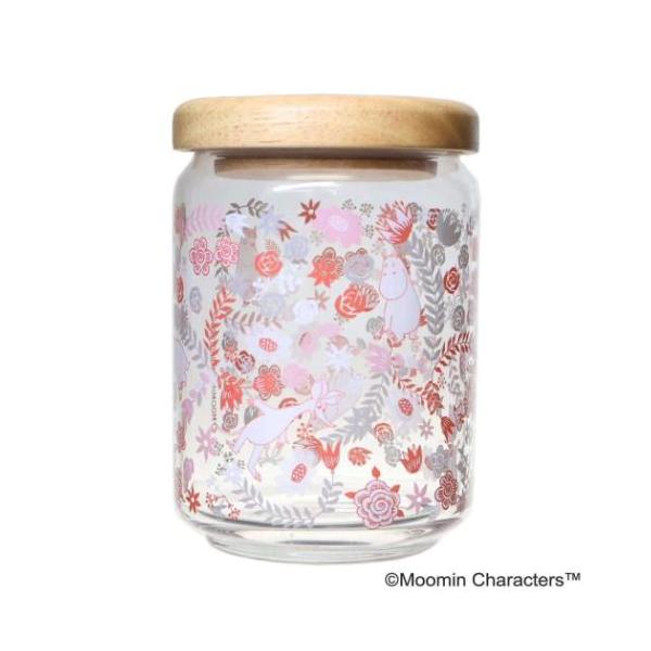 「保存容器 保存ビン」 ムーミン キャラクター 保存容器 木蓋ガラスキャニスター 620ml Flower Trail ピンク 北欧 お菓子など小物を可愛く収納できるキャニスター 大人気[Moomin/ムーミン]グッズにまたまた可愛いnew...