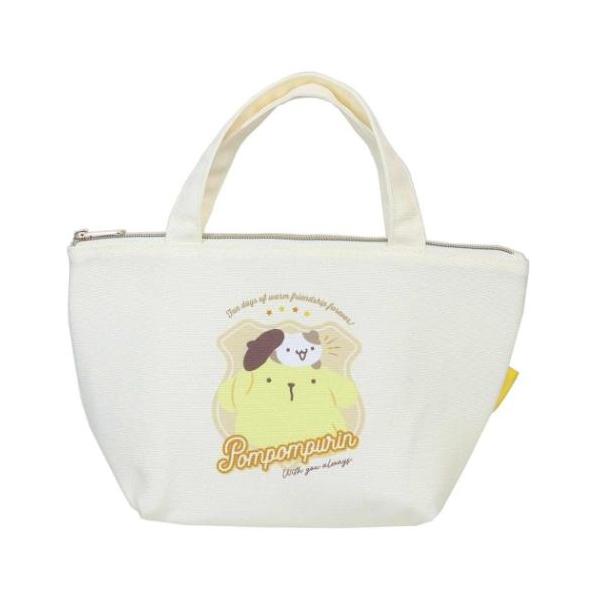 「ランチトート」 ポムポムプリン 保冷帆布ランチバッグ ランチトート バッジロゴ サンリオ サテン素材のカラータグがおしゃれ 大人気サンリオキャラクターグッズにまたまた可愛いnewアイテム登場こちらはお弁当箱カバンにぴったりな[保冷トートバ...