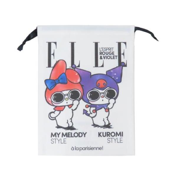 「巾着袋」 きんちゃくポーチ マイメロディ＆クロミxELLE 巾着袋 サンリオ ワタナベ 小物をまとめるのにちょうどいいサイズの巾着 大人気サンリオキャラクターと[ELLE]のコラボグッズが登場こちらは便利な[巾着ポーチ]コスメや小物をしっ...