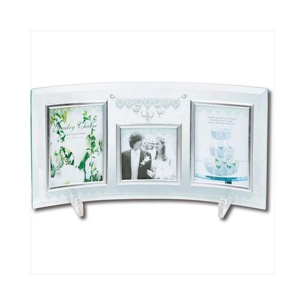 「取寄品」 「フォトフレーム」  ガラスフォトスタンド ジュエリーチャーム フォトフレーム ユーパワー 3ウィンドウ 雑貨 34.5×18cm お洒落 ウェディング ギフト 輝く二人への贈り物にぴったり！ カーブした美しいクリアガラスの写真...