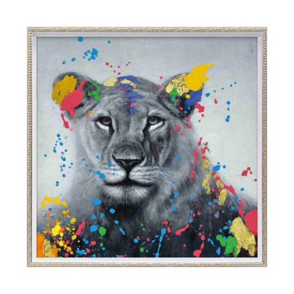 「取寄品」 「動物 人物」 動物画 オイルペイントアート ロバスト ウーマン Mサイズ ユーパワー カラフルモダンな絵画が楽しいインテリアを演出します キャンバスにひとつひとつハンドペイントが施されたアートに樹脂フレームをセットしたアートフ...
