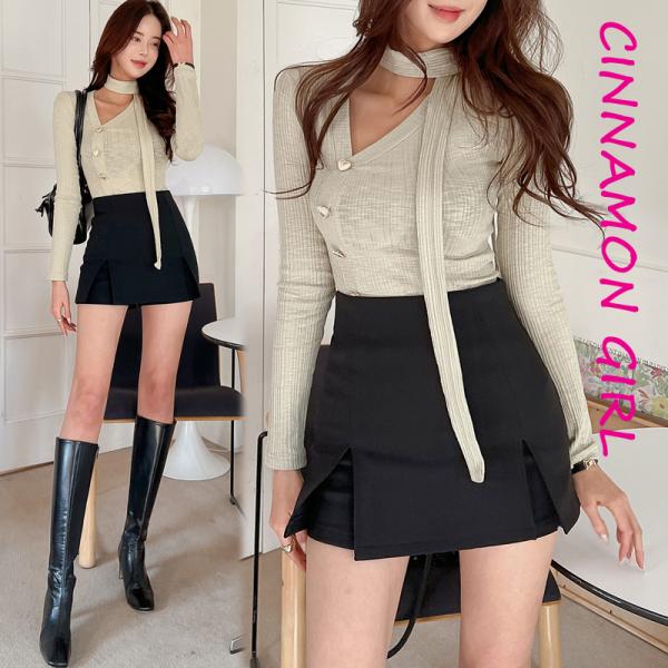 【全1色】 スリットミニスカートパンツ　ブラック S/M【0115ask】( lam )(250303)ミニ マイクロミニスカート 韓国 マイクロミニワンピース ボディコン マイクロミニ 超ミニワンピースシースルー 超ミニスカート胸元 セク...