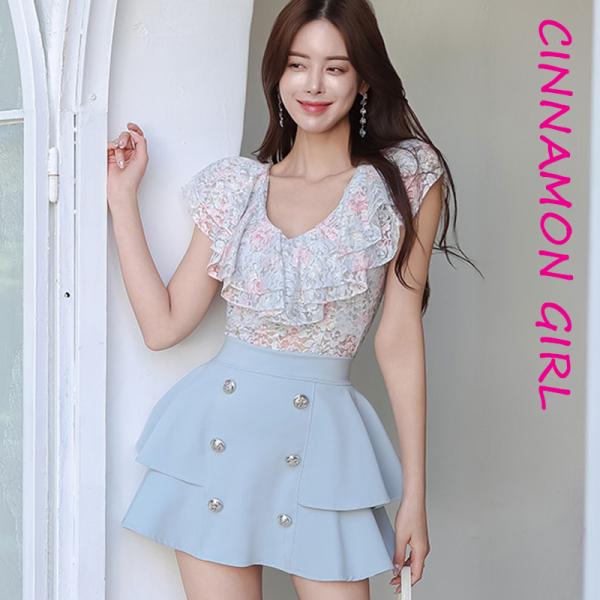 【PREMIUM】【最高級★LUXURY STYLE】ラブリーなカラー感　総レースでラグジュアリーコーデ【全2色】フリルノースリーブブラウス　ピンク スカイブルー  S/M/L　【mora-t4874top】( vdh )(250609)ミ...