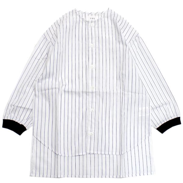 FOV フォブ“フォブ”のスリーピングシャツ袖は伸縮性のあるリブ仕様で脱ぎ着しやすい。首元はカラーレスですっきりとした印象。裾の前後差もコーデのポイントに。ボタンを閉じて着るのはもちろん、開けて羽織りとして着用するのもおすすめです◎MODE...