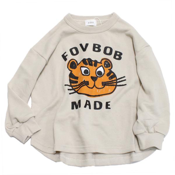 FOV フォブ“フォブ”の【FOVBOB】Tiger ラウンドトレーナーFOVから出た新ライン。小さいお子様向けのFOVBOBからスウェットが登場。愛くるしいトラのイラストが存在感バツグン◎速乾性のあるポリエステル混の裏毛素材でお手入れも楽...