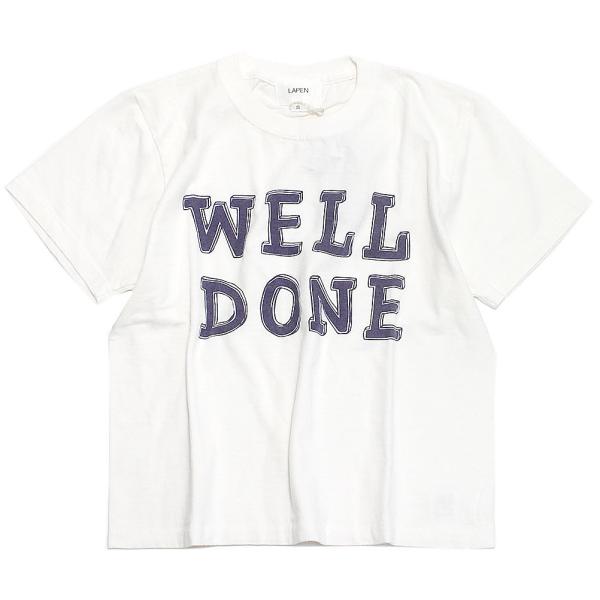 LAPEN ラペン“ラペン”の WELL DONE Tシャツヴィンテージライクな加工感が魅力のロゴTシャツ。ゆったりと着れるワイドシルエット。程よい肉感と、ふんわりと柔らかな肌触りのコットン100%です。関連キーワード:子供服 キッズ 男の...
