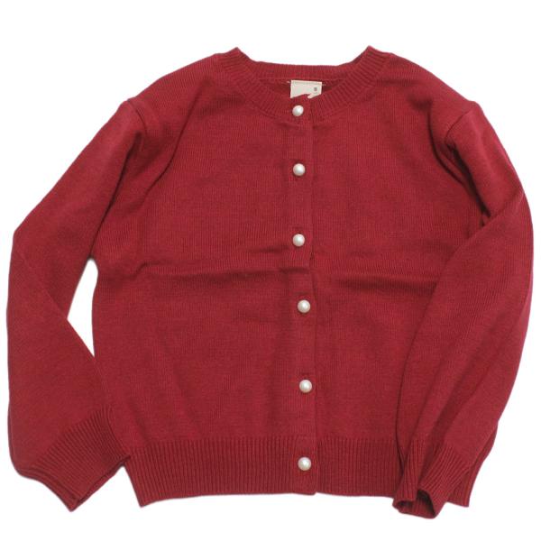 petit main プティマイン“プティマイン”のパールボタンニットカーディガンパール調のボタンがさりげなく上品に輝くニットカーデ。背面のロゴ刺しゅうブランドらしいアクセント。インナーに重ねるのはもちろん、前を閉じてプルオーバーのように着...