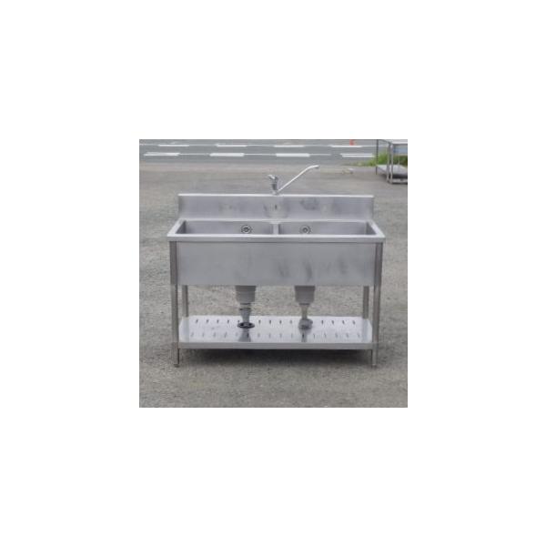 タニコー 業務用 ステンレス 2槽 シンク W1200 D600 H800(+150)mm  厨房 TX-2S-120 槽内寸W545D458深265mm へこみ W120   商品は中古品です。    傷汚れへこみあります。    状態画...