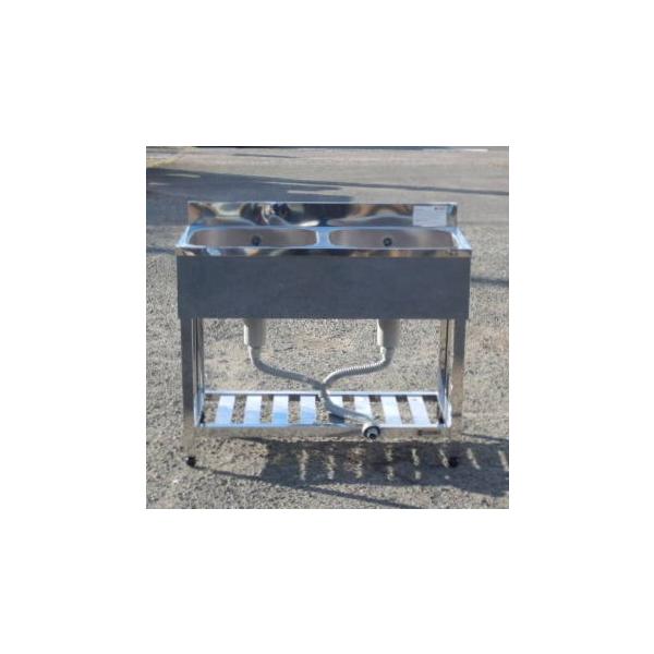 アズマ 業務用 ステンレス 2槽 シンク W1000 D450 H800(+90)mm  厨房 槽内寸W45D37深22cm KP2-1000 へこみあり W100     商品は中古品です。    多少の傷汚れあります。    状態画像に...