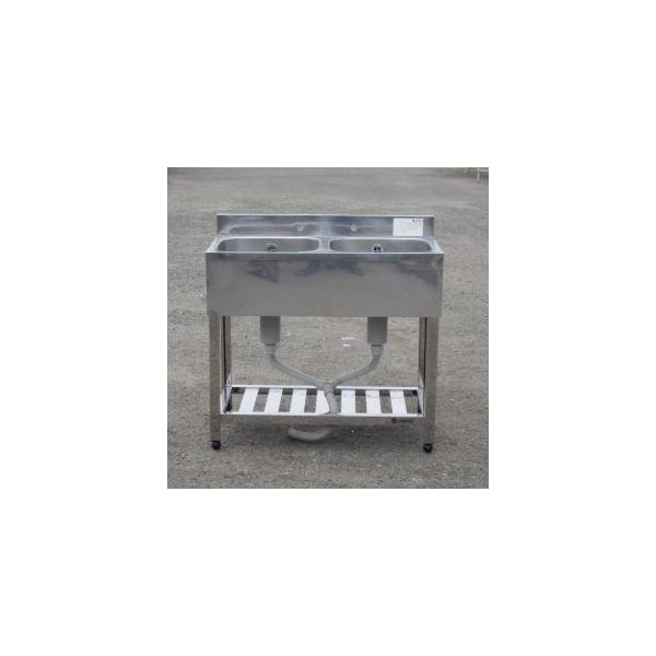 アズマ 業務用 ステンレス 2槽 シンク W900 D450 H800(+90)mm  厨房 KP2-900 W90cm  商品は中古品です。    多少の傷汚れあります。   状態画像にて判断願います。    アジャストボール脚 全箇所回...