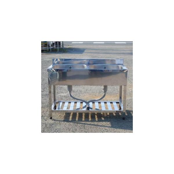 2 アズマ 業務用 ステンレス 2槽 シンク W120 D60 H80(+9)cm  厨房 槽内寸W52D48深21cm HP2-1200 23kg  商品は中古品です。    多少の傷汚れあります。    状態画像にて判断願います。   ...