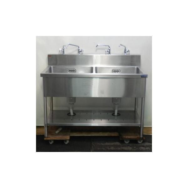 3 マルゼン 業務用 ステンレス 2槽 シンク W1200 D600 H800(+150)mm  厨房 BS2-126 槽内寸W545D458深255mm W120 D60 H80(+15)cm   商品は中古品です。    多少の傷汚れあ...