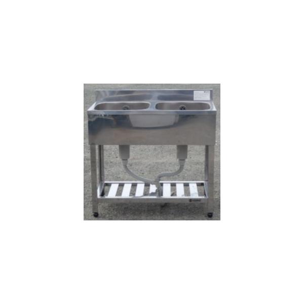 アズマ 業務用 ステンレス 2槽 シンク W900 D450 H800(+90)mm  厨房 KP2-900 W90cm  商品は中古品です。    多少の傷汚れあります。   状態画像にて判断願います。    アジャストボール脚 全箇所回...