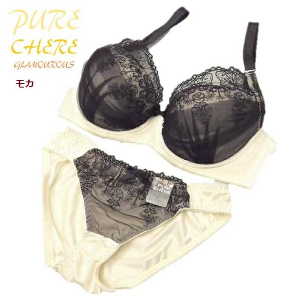 PURE CHERE チュールレース 台付き ブラショーツセット ブラショー ブラジャー ショーツ セット 盛り 大きいサイズ 911201 ブラジャー ショーツ セット 大きいサイズ セクシー プチプラ 脇高 E70 E75 E80 E8...