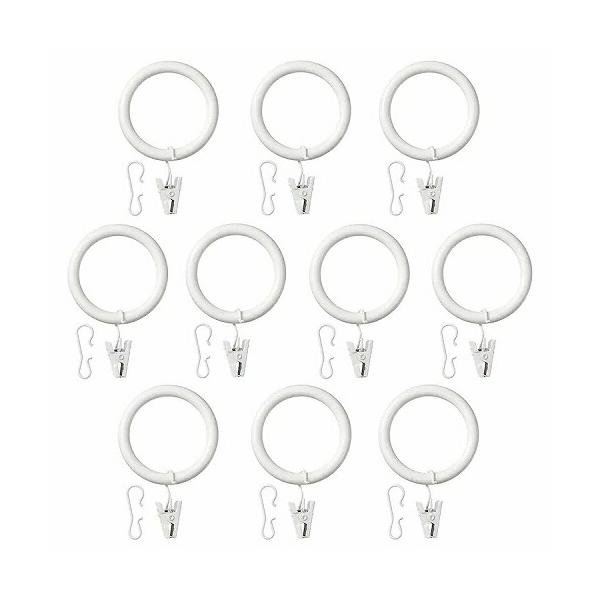 直径: 38mm最大荷重: 3 kgパッケージ個数: 10 ピース- クリップまたはフックを使ってカーテンをつり下げられますRIKTIG/リクティーグ カーテンフックは別売りですセット内容（各10個）：リング（直径38mm）、フック付きクリ...