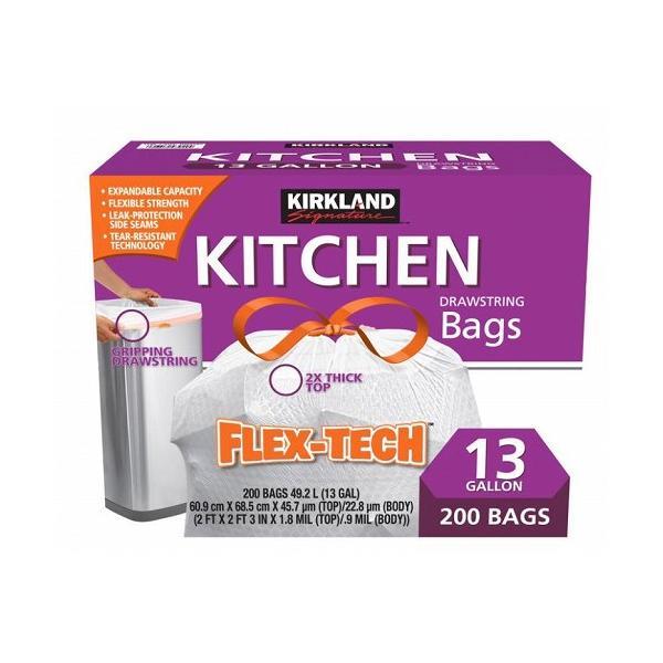 商品の特徴 容量：49リットル カラー：白 サイズ：60cm x 68cm  商品の詳細 Flex-Techのごみ袋は伸びやすく、裂けにくくできています。ひも付きなので、しっかりと閉められます。  仕様 色白 容量49 リットル 枚数200 枚