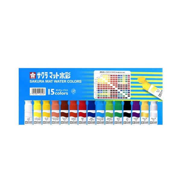 商品の特徴水の量で透明調・不透明調にできる学童用絵具絵具の種類：水彩絵具色数：15色チューブタイプ：ポリチューブ（サイズ：全長8.7cm）AP・CPマーク表示入りグリーン購入法適合商品商品の詳細多めの水で薄く溶くと「にじみ」や「かすれ」が生...