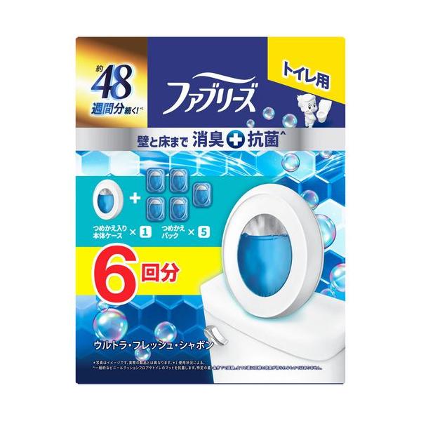 商品の特徴「ファブリーズ トイレ用消臭剤」は、トイレ内の空気を継続的に消臭するだけでなく、壁や天井を防臭コートすることで、嫌なニオイが付着するのを防ぎます。8週間つづく！消臭＋抗菌（使用状況による。一般的なビニールクッションフロアやトイレの...