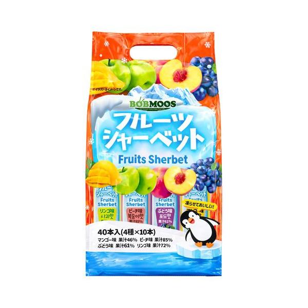 商品の特徴たっぷり大容量1600g！40本入りで家族や友人とシェアできる満足パック果汁たっぷり使用フルーツ本来の美味しさをしっかり楽しめます凍らせてシャリッと食感のシャーベット暑い季節にぴったりの爽やかデザートみんなで楽しめる人気フレーバー...