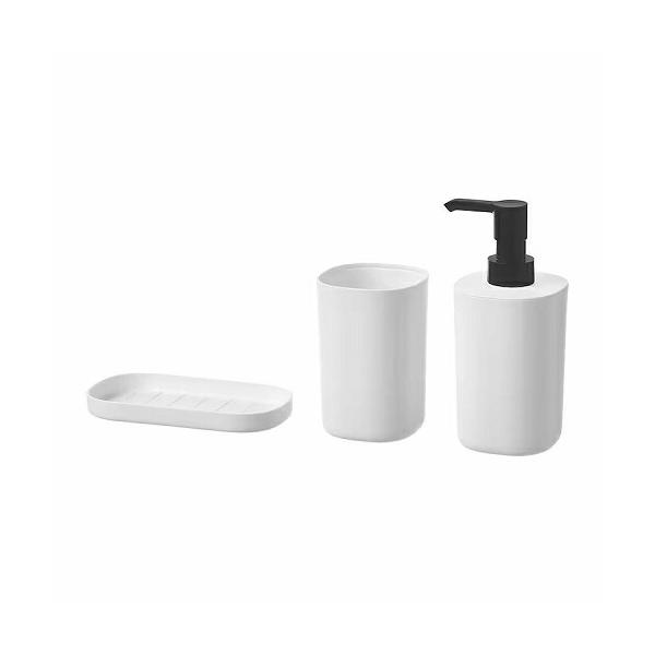 商品サイズバスルームセット 3点セット内容：ソープディスペンサー 400ml（H16.5cm）1個、歯ブラシホルダー 400ml（H11cm）1個、トレイ（H15cm、D7.5cm）1個容器 トレイ:ポリプロピレンプラスチック（リサイクル材...