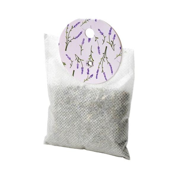 商品サイズ高さ: 14cm幅: 9cm正味重量: 7 g素材バッグ:中素材：ポリ乳酸リベット:ステンレススチール紙パーツ:無塩素漂白紙基本素材:ラベンダー乾燥させたラベンダーのつぼみが丸ごと入ったサシェ。ワードローブやリネンクローゼットにさ...