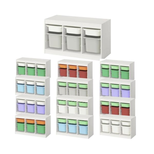 ★フレーム・収納ボックスS (３個)・ボックスM (３個)のセットになります★【フレーム】 ※組立サイズ幅: 99cm奥行き: 44cm高さ: 56cm素材：パーティクルボード ペーパーフォイル プラスチックエッジ【収納ボックス】S (３個...