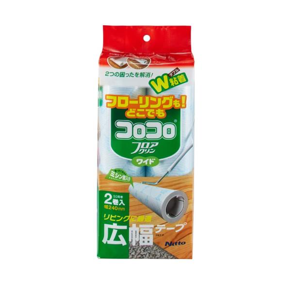 テープサイズ:幅240mm×50周巻内容量:2巻材質:特殊すじ塗り粘着加工紙原産国:日本コロコロ フロアクリンワイド (品番C2501)のスペアテープ【特徴】テープがワイドな幅広タイプでお掃除が効率的