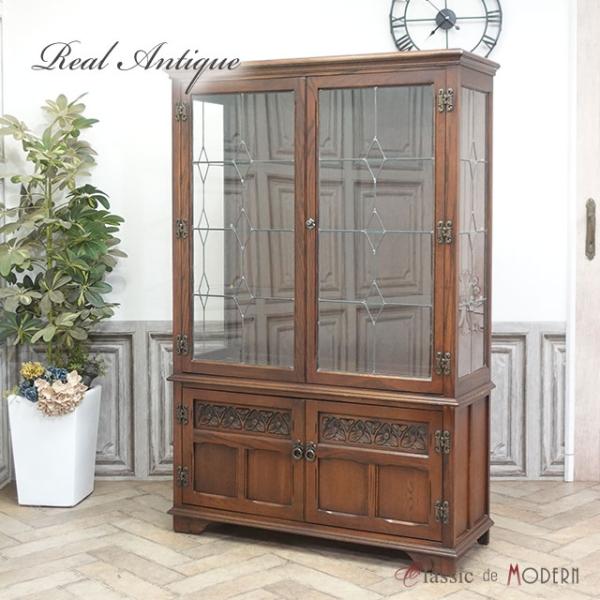 ●品名・品番antique59648　ショーケース　1950年頃　オーク材　イギリス●サイズW 108 x D 39 x H 161 cm●商品についてステンドグラスのデザインが可愛らしいキャビネットです。人気のOldCharm(オールドチ...