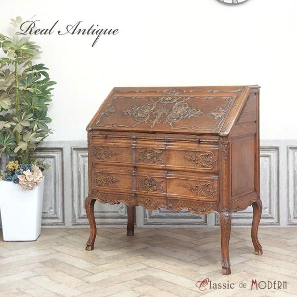 ●品名・品番antique65172　ライティングビューロー　1910年頃　オーク材　フランス●サイズW 103 x D 52 (拡張時 81) x H 106.5 (デスク高 77.5) cm●商品について美しい佇まいで凛とした雰囲気が魅...