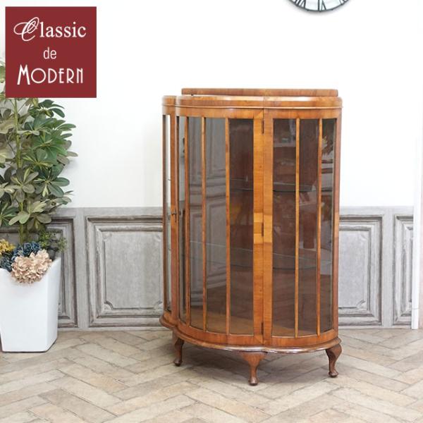 ●品名・品番antique80311　ショーケース　1940年頃　ウォールナット材　イギリス●サイズW 96 x D 43 x H 127 (天板高 124) cm●商品について半月型のフォルムがかわいいショーケースです。曲線と直線をうまく...