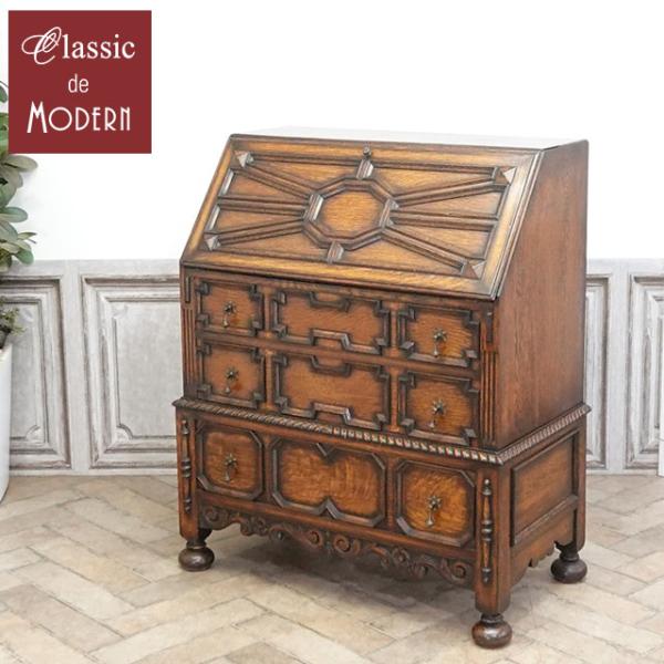 ●品名・品番antique80782　ビューロー　1920年頃　オーク材　イギリス●サイズW 92 x D 50 (拡張時 82) x H 107 (デスク高 74) cm●商品について素晴らしいデザインのライティングビューローです。オーク...