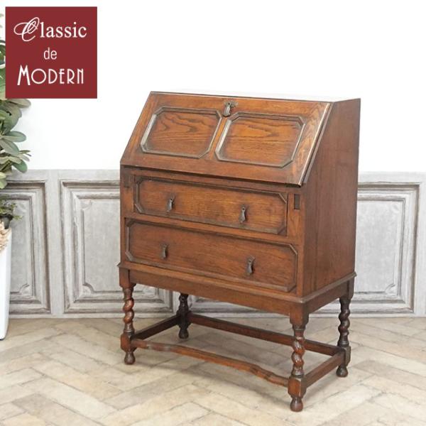 ●品名・品番antique80840　ビューロー　1920年頃　オーク材　イギリス●サイズW 78 x D 41 (拡張時 71) x H 102 (デスク高 72.5) cm●商品について英国アンティークのライティングビューローです。シン...