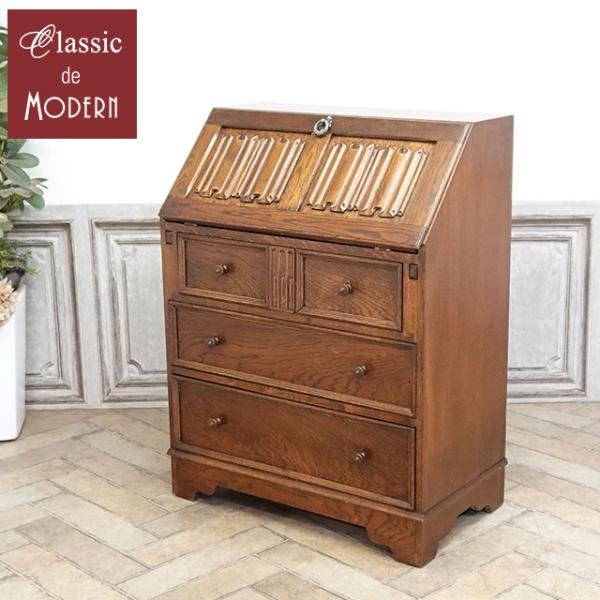 ●品名・品番antique80869　ビューロー　1940年頃　オーク材　イギリス●サイズW 78 x D 44 (拡張時 74.5) x H 99.5 (デスク高 71) cm●商品についてどことなく素朴な雰囲気のあるライティングビューロ...