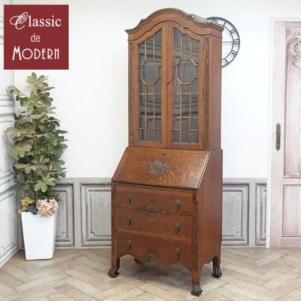 ●品名・品番antique81118　ブックビューロー　1920年頃　オーク材　イギリス●サイズW 78 x D 45 (拡張時 74) x H 205 (デスク高 72) cm●商品について愛らしい佇まいが目を惹くブックビューロー(ビュー...